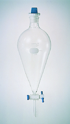PYREX® Separatory Funnels, Squibb, Pear-Shape, Fluoropolymer Resin ...