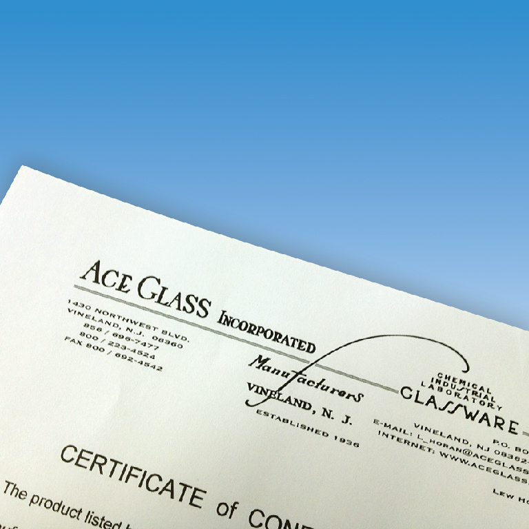 N.I.S.T Factory Certificate of Accuracy, Ace Glass Incorporated ...