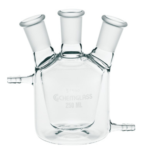 Flasks, Tapered, European Style, 3-Necks, Jacketed, Chemglass | Round ...