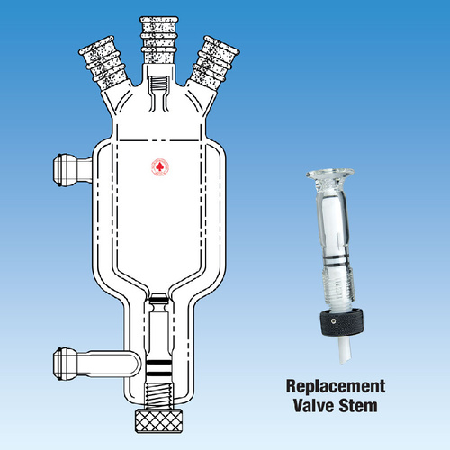 One-Piece Jacketed Reactor with Zero Dead Space Valve, Ace Glass Incorporated | Overhead Stirrers