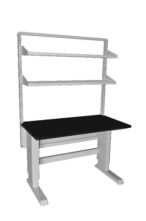 VWR® C-Leg Bench Frame with Top, Single Bay Uprights, and 2 Shelves ...